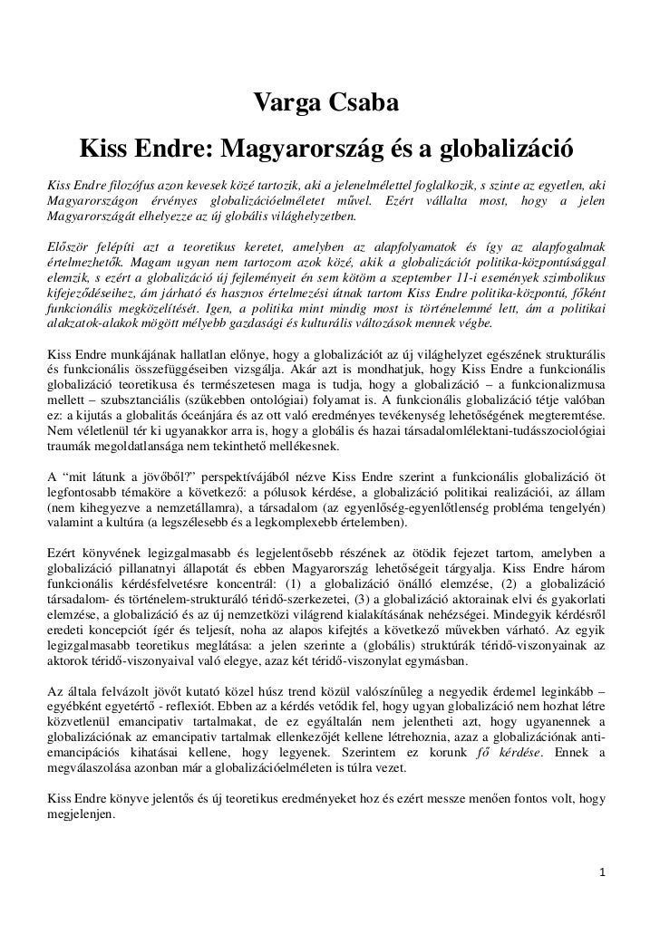 Kiss Endre Magyarország és a Globalizáció c. könyvéről - Varga Csaba