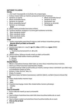 Kiswahili notes and the basic things that regard all areas in kiswahili ...