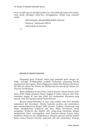 Kitab at tibyan fi adab hamalat al-qur' an karya imam nawawi - rmi ...