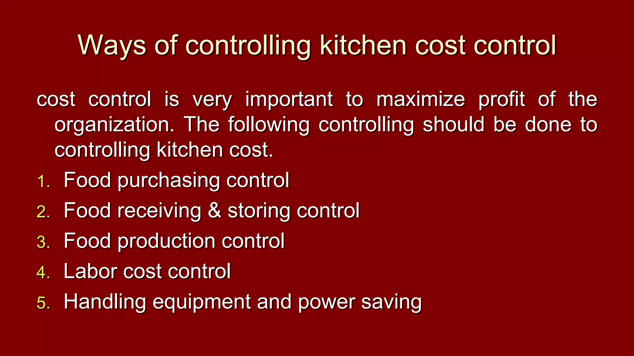 Kitchen Cost Control. | PPTX