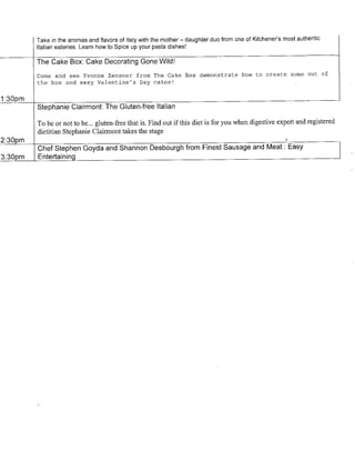 Kitchener Market cooking stage schedule | PDF