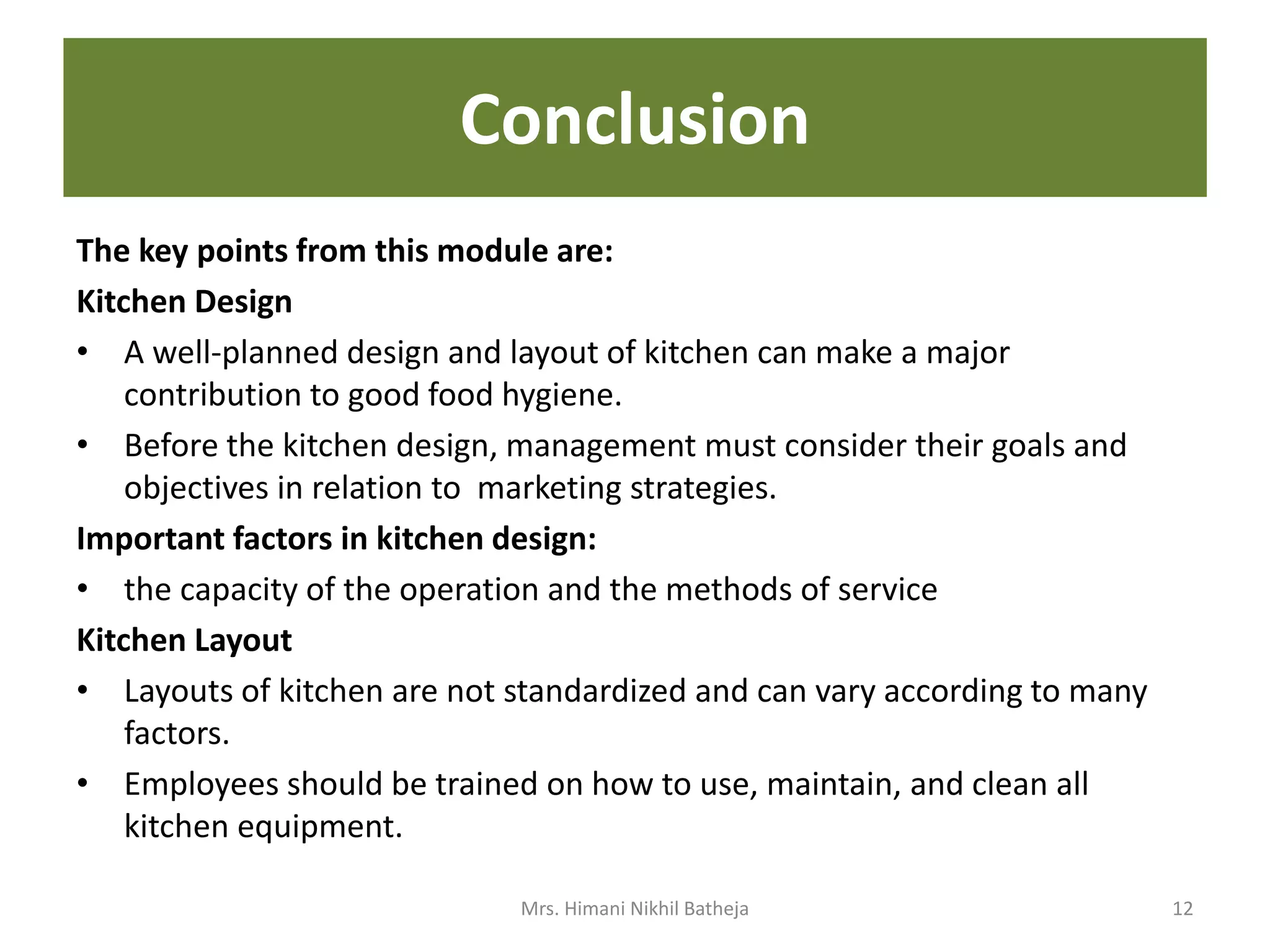 Kitchen layout for food and beverage services | PPTX
