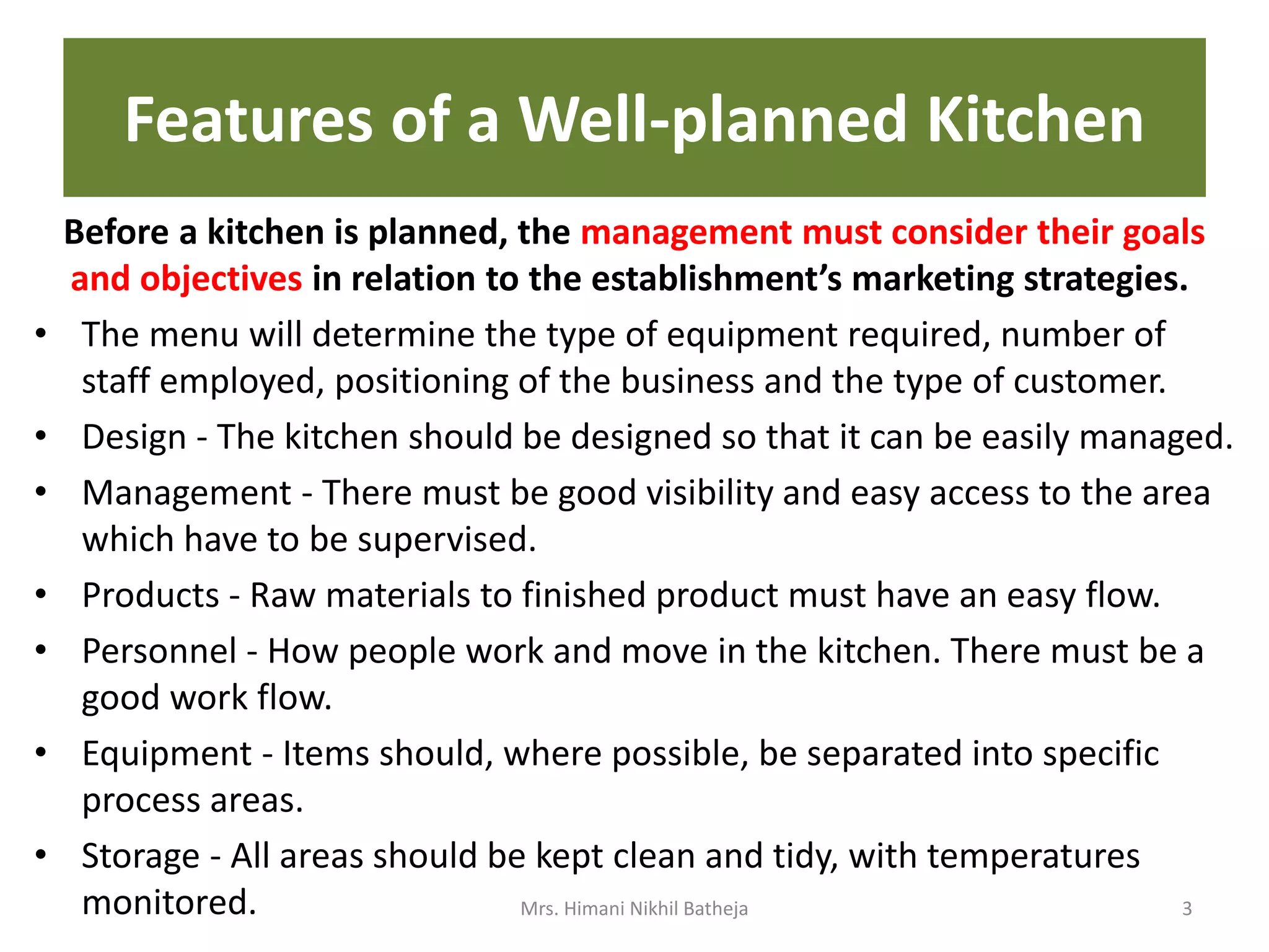 Kitchen layout for food and beverage services | PPTX