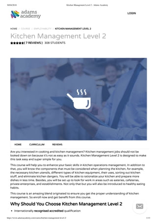 Kitchen management level 2 - Adams Academy | PDF