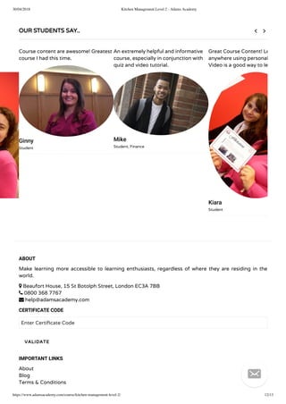 Kitchen management level 2 - Adams Academy | PDF