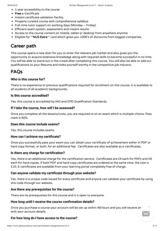 Kitchen management level 2 - Adams Academy | PDF