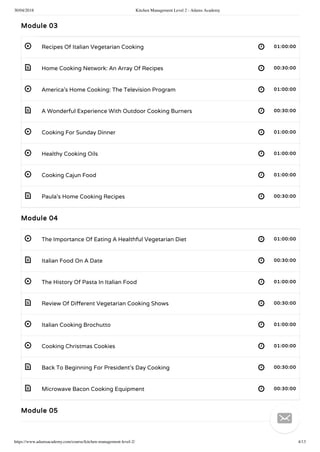 Kitchen management level 2 - Adams Academy | PDF