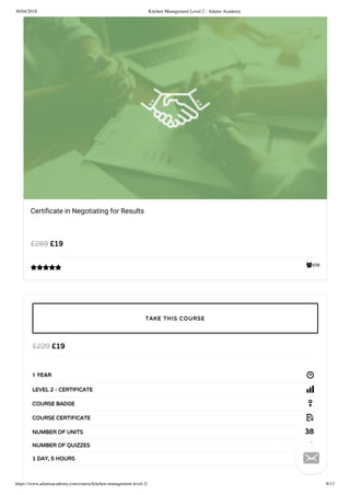 Kitchen management level 2 - Adams Academy | PDF