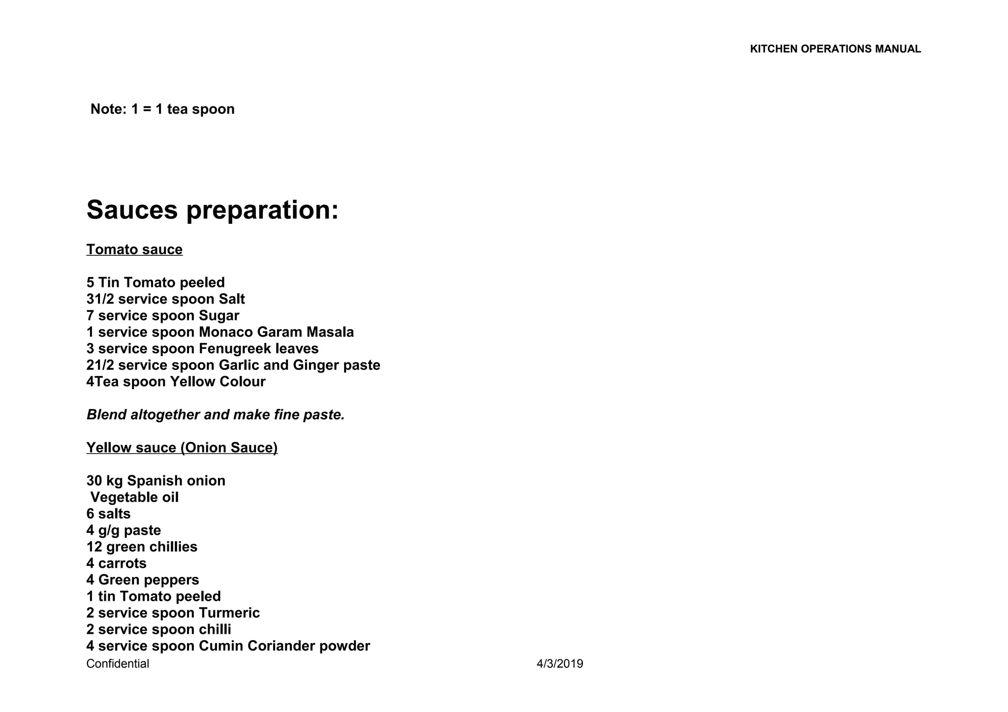 Kitchen Operation Manual | DOC