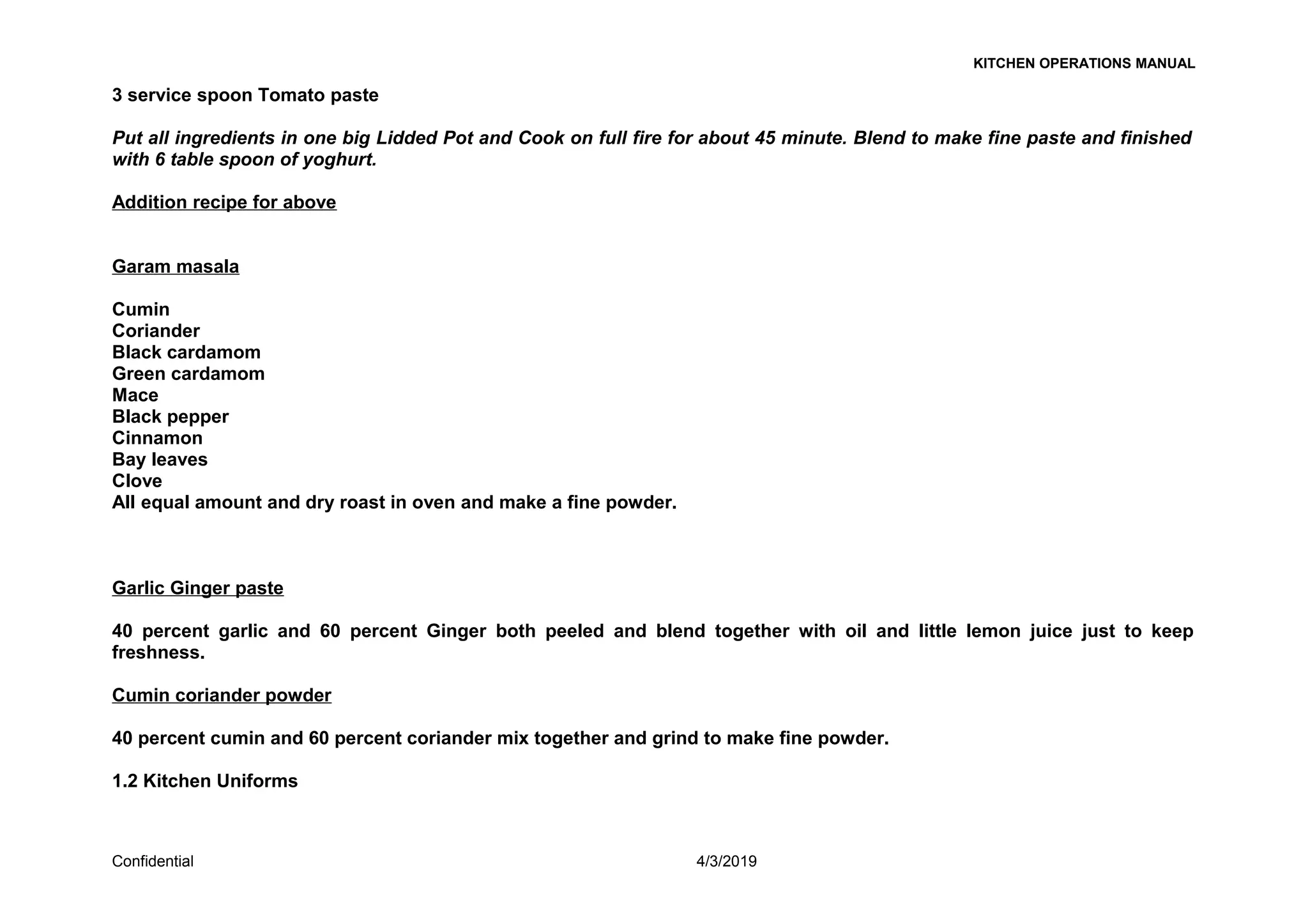 Kitchen Operation Manual | DOC