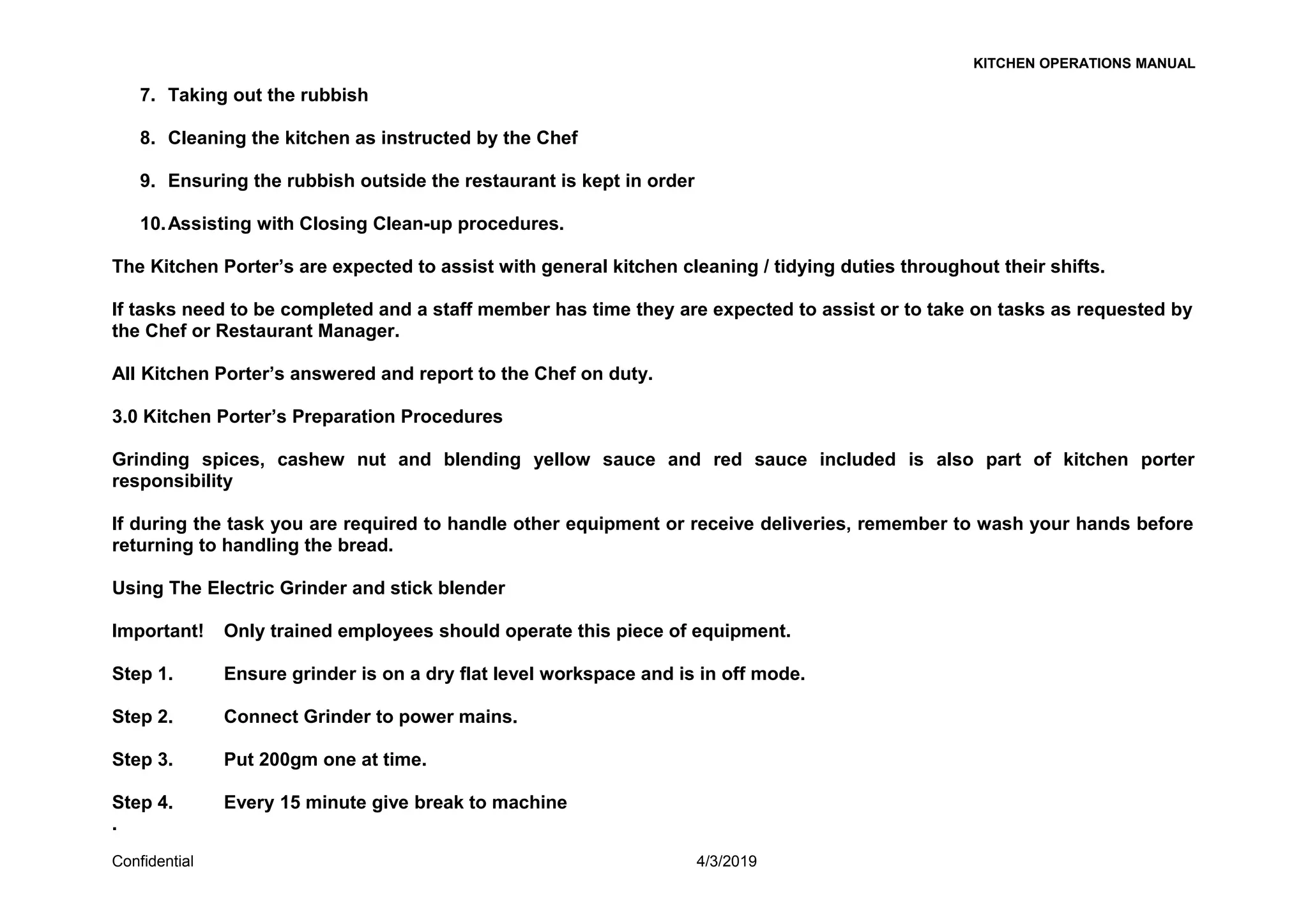 Kitchen Operation Manual | DOC