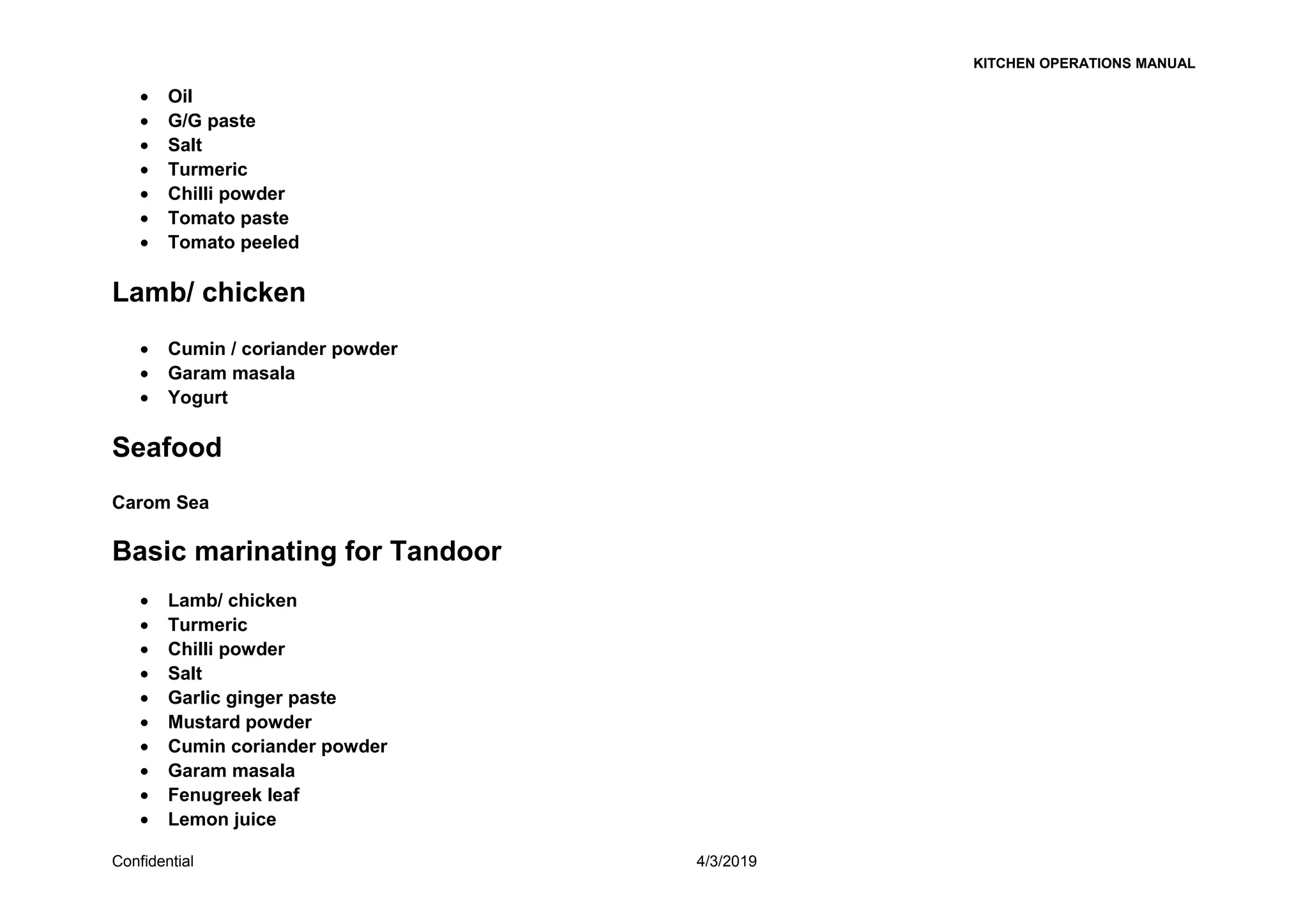 Kitchen Operation Manual | DOC