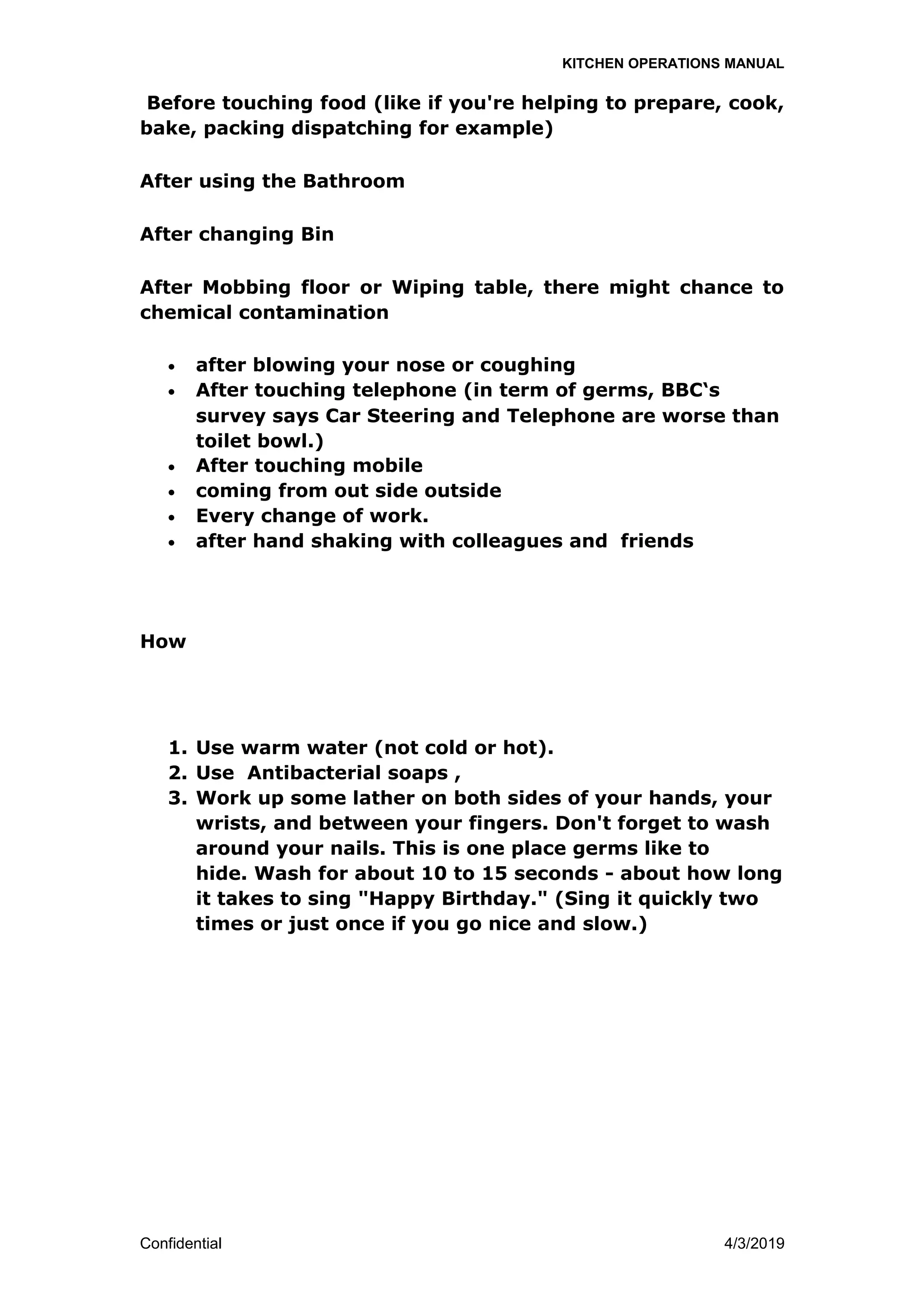 Kitchen Operation Manual | DOC