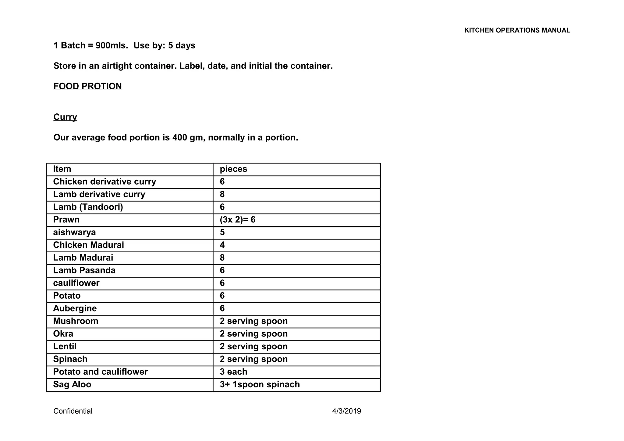 Kitchen Operation Manual | DOC