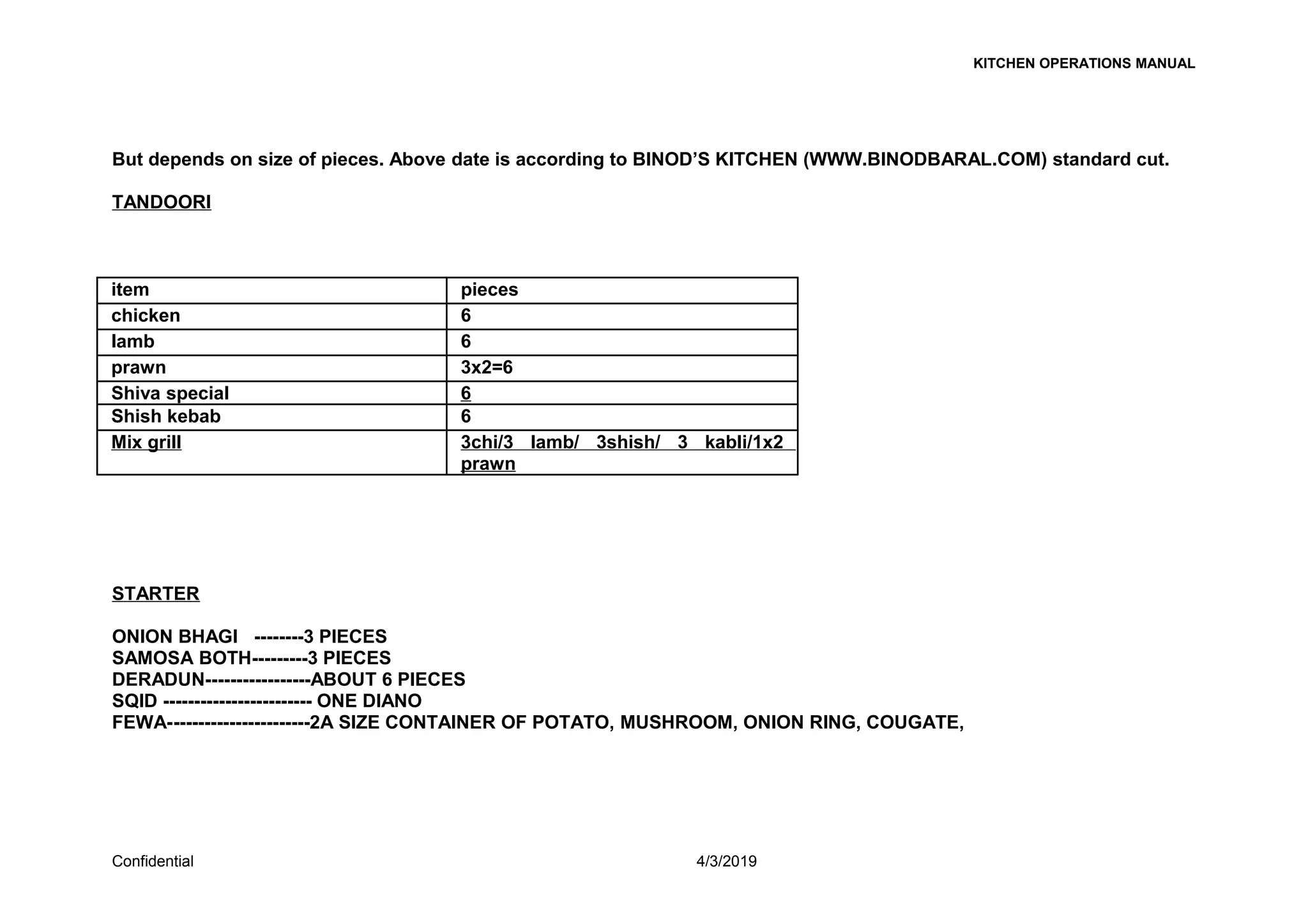 Kitchen Operation Manual | DOC