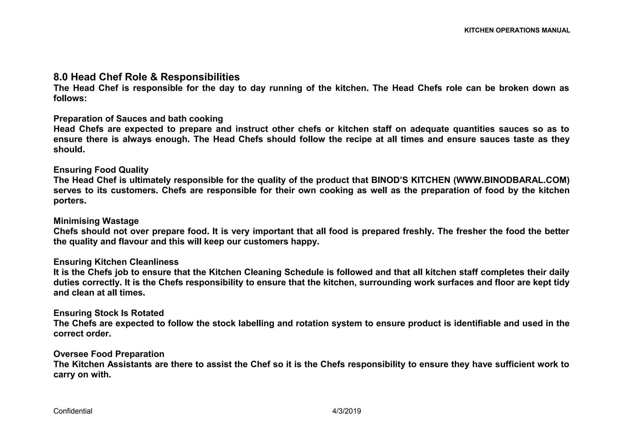 Kitchen Operation Manual | DOC