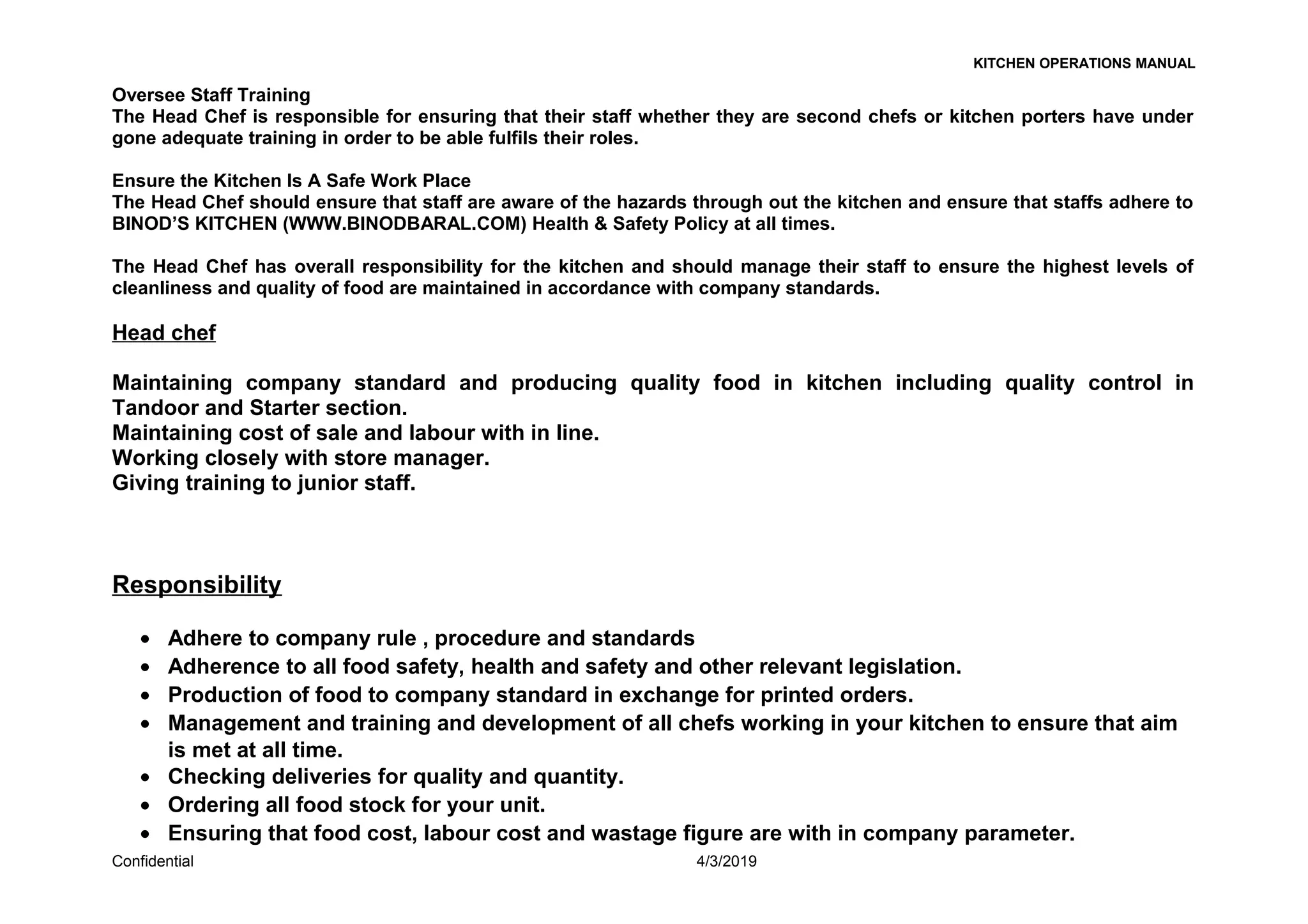 Kitchen Operation Manual | DOC
