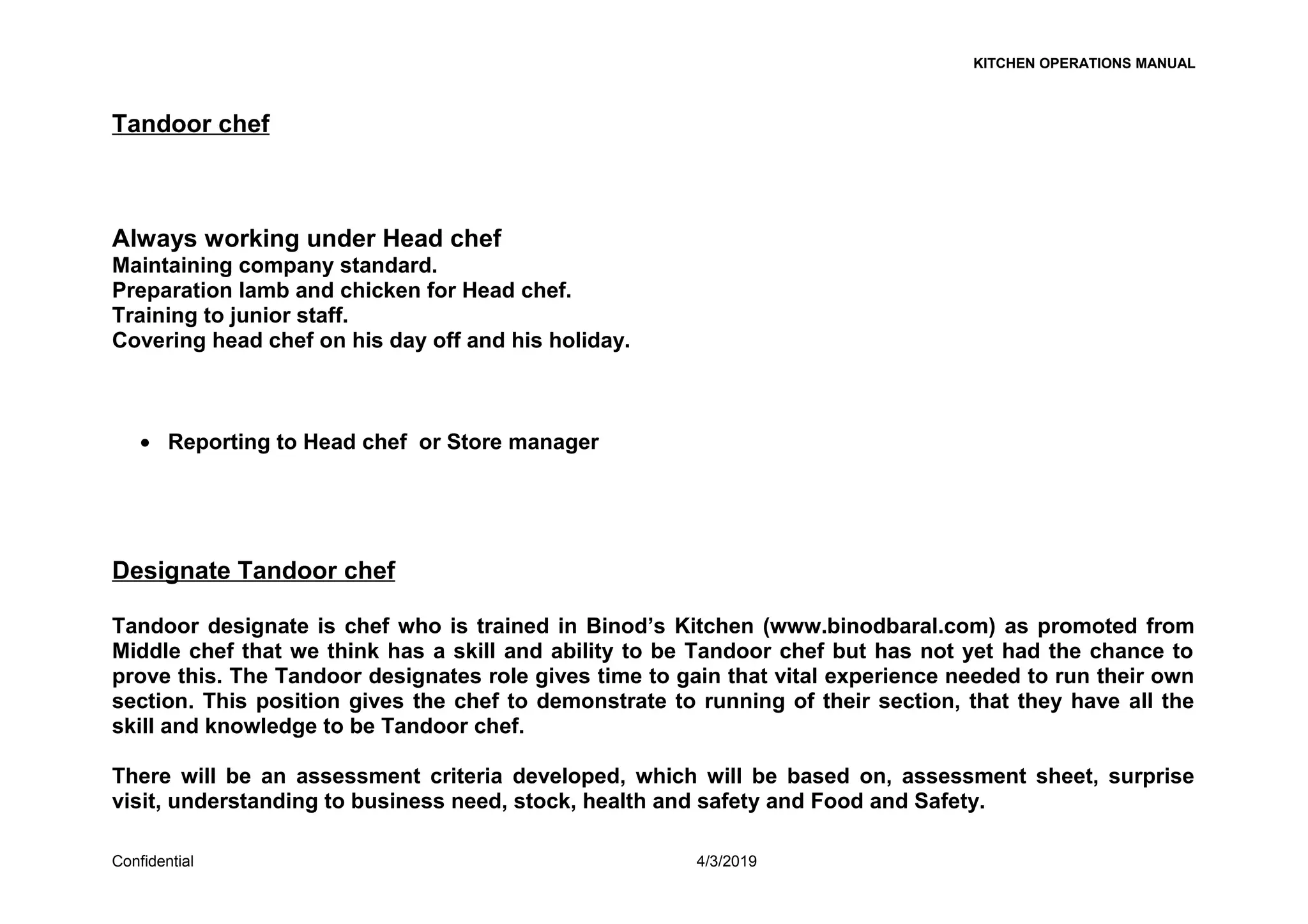 Kitchen Operation Manual | DOC