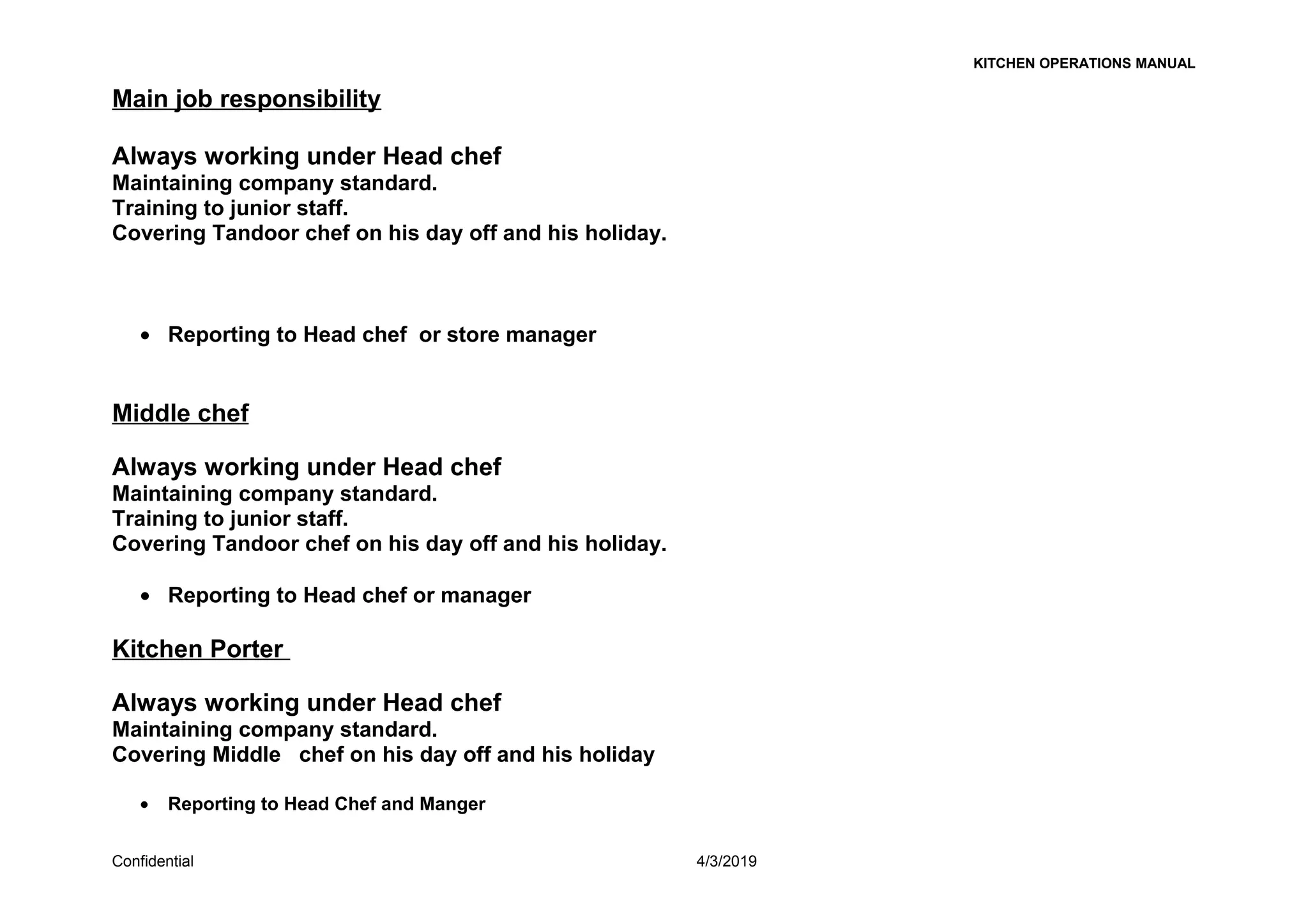 Kitchen Operation Manual | DOC