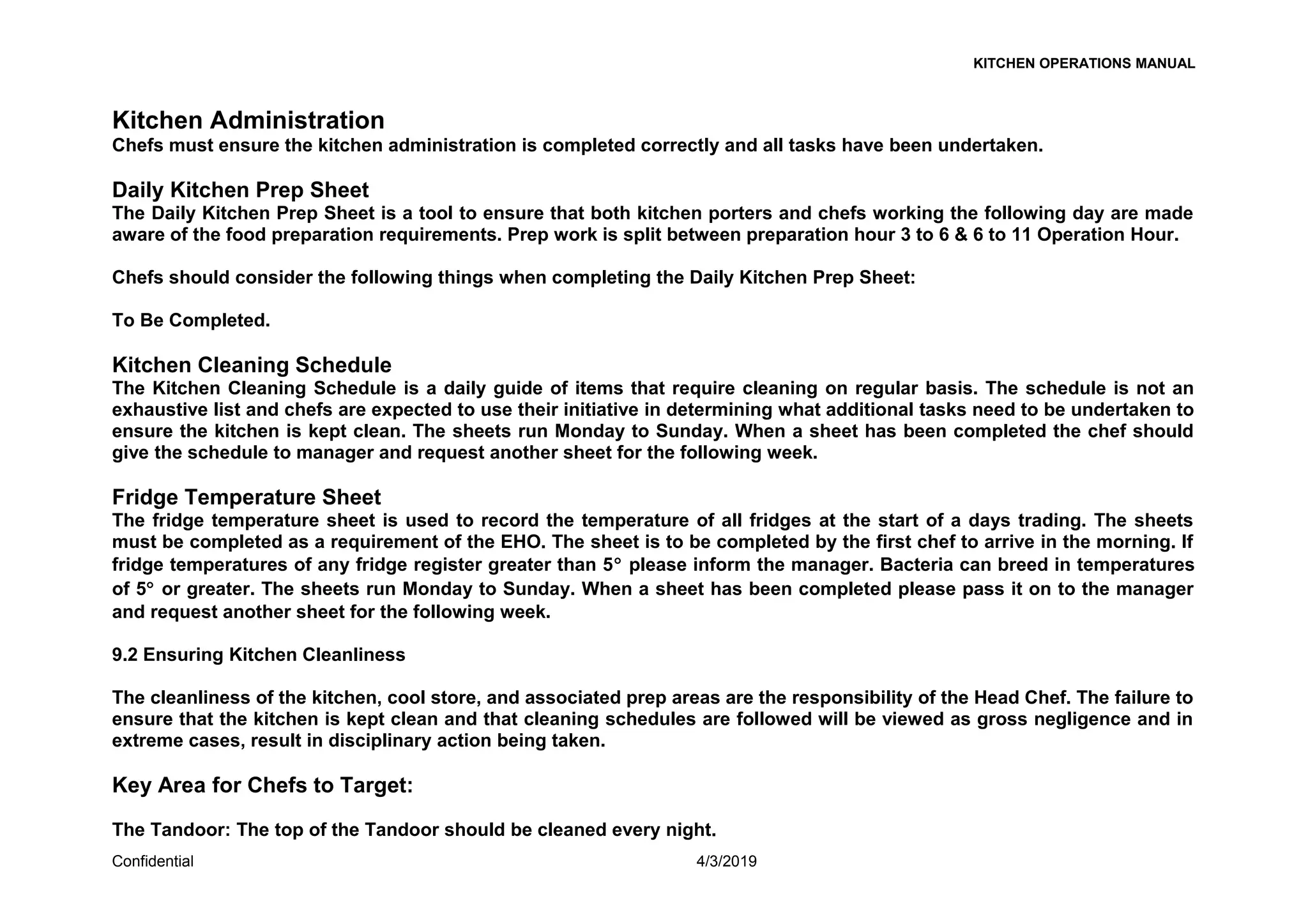 Kitchen Operation Manual | DOC