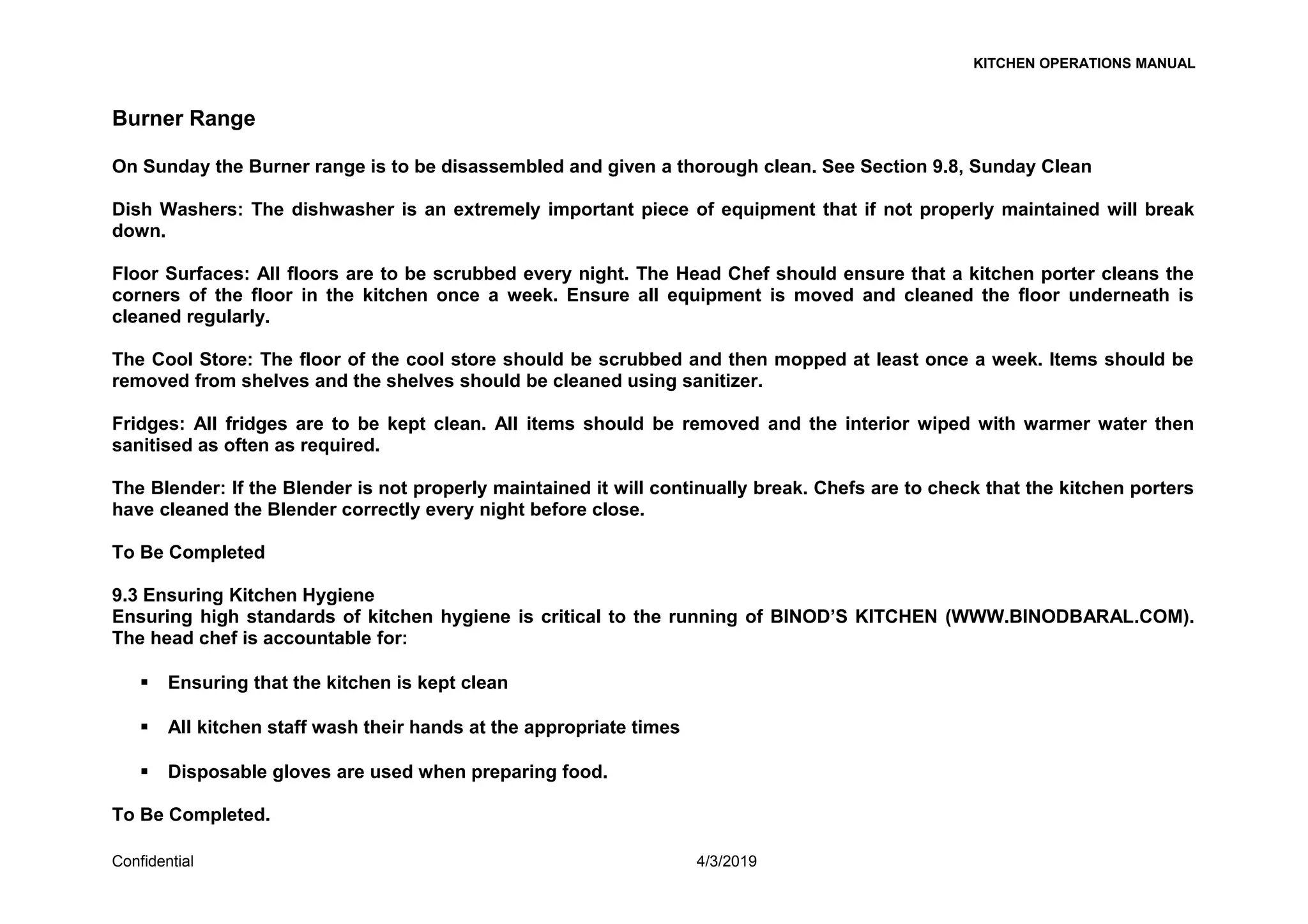 Kitchen Operation Manual | DOC