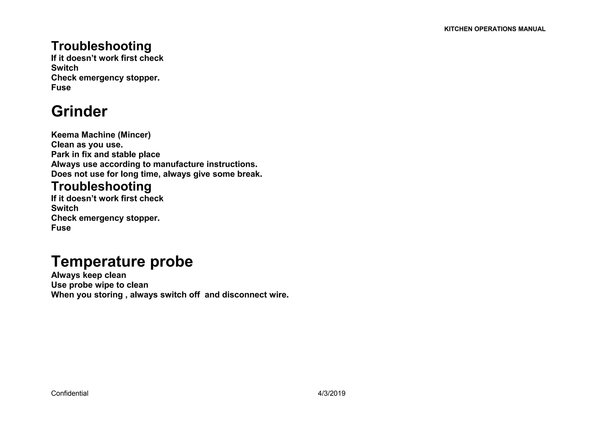 Kitchen Operation Manual | DOC