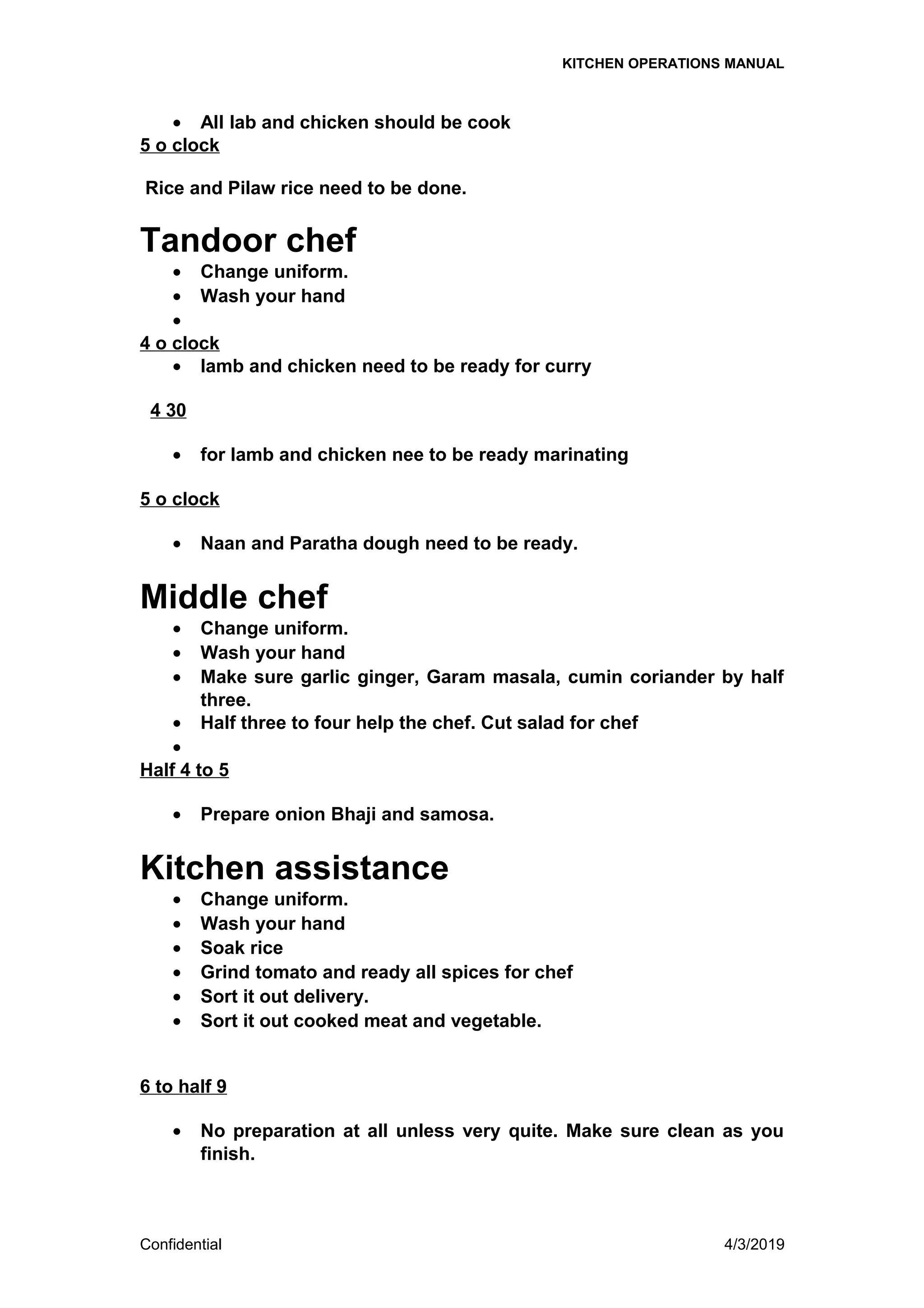 Kitchen Operation Manual | DOC