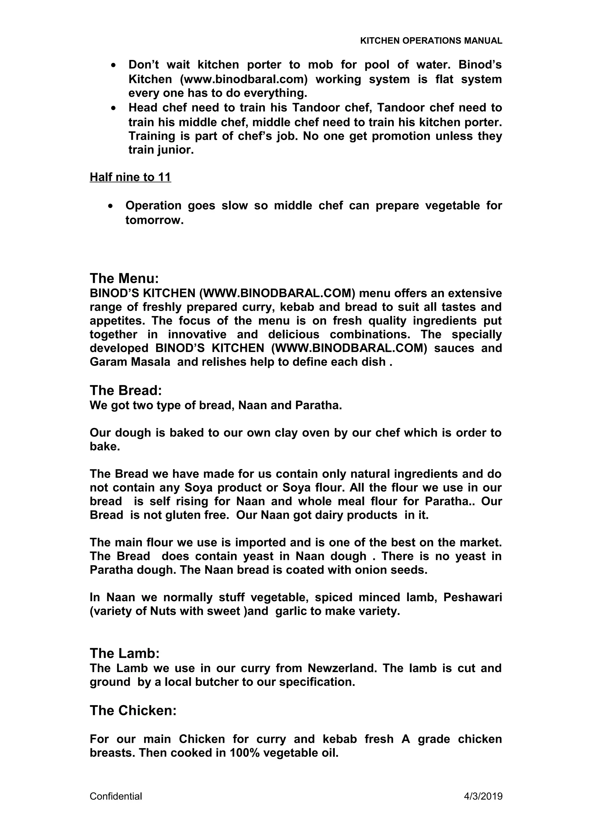 Kitchen Operation Manual | DOC