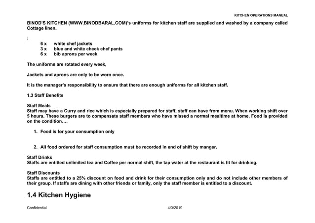 Kitchen Operation Manual | DOC | Home Appliances | Home & Garden