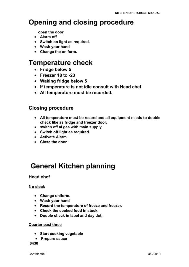 Kitchen Operation Manual | DOC | Home Appliances | Home & Garden