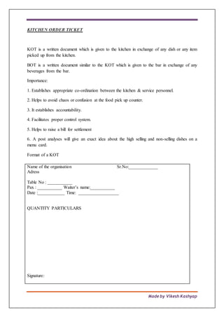 Kitchen order ticket | DOCX
