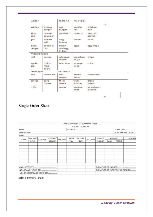 Kitchen order ticket | DOCX