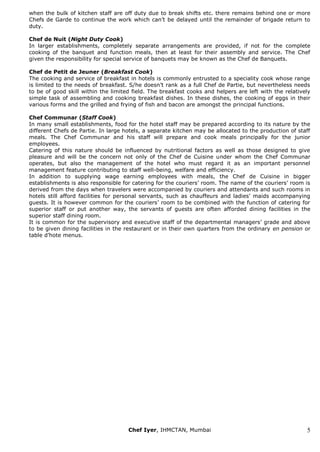 Kitchen organization&duties and resposibilitis of various chefs. | PDF