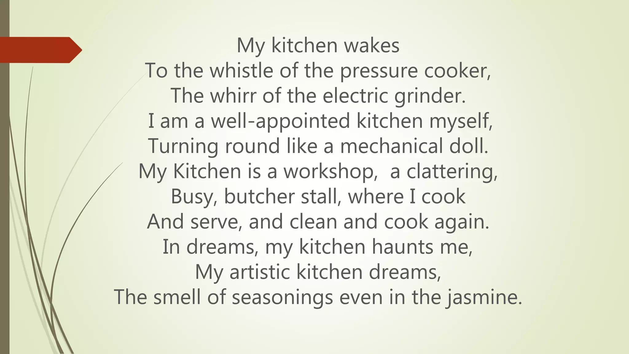 English Kitchen Poem by Vimala with Analysis. | PPTX