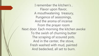 English Kitchen Poem by Vimala with Analysis. | PPTX