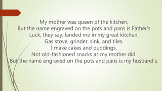 English Kitchen Poem by Vimala with Analysis. | PPTX