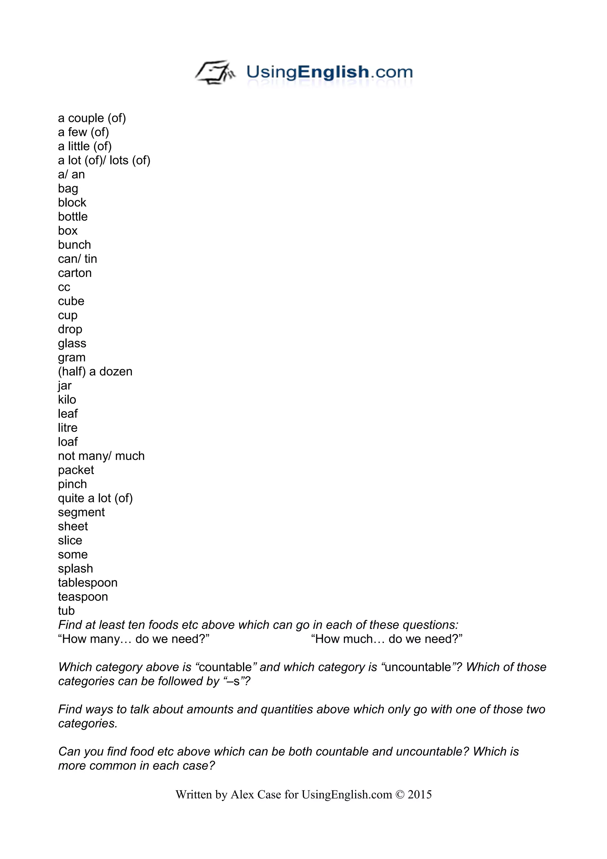 Kitchen Shopping countable and-uncountable-nouns Roleplay-discussion | PDF