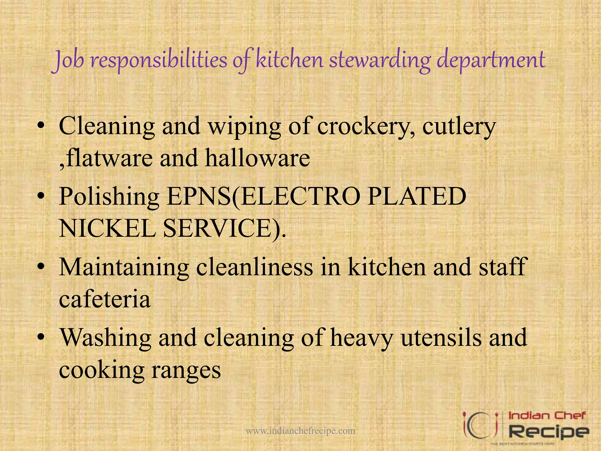 Kitchen stewarding department | PPTX