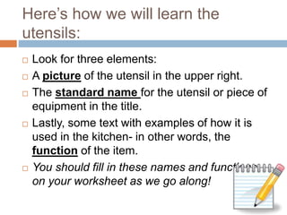 Kitchen utensils ppt | PPTX