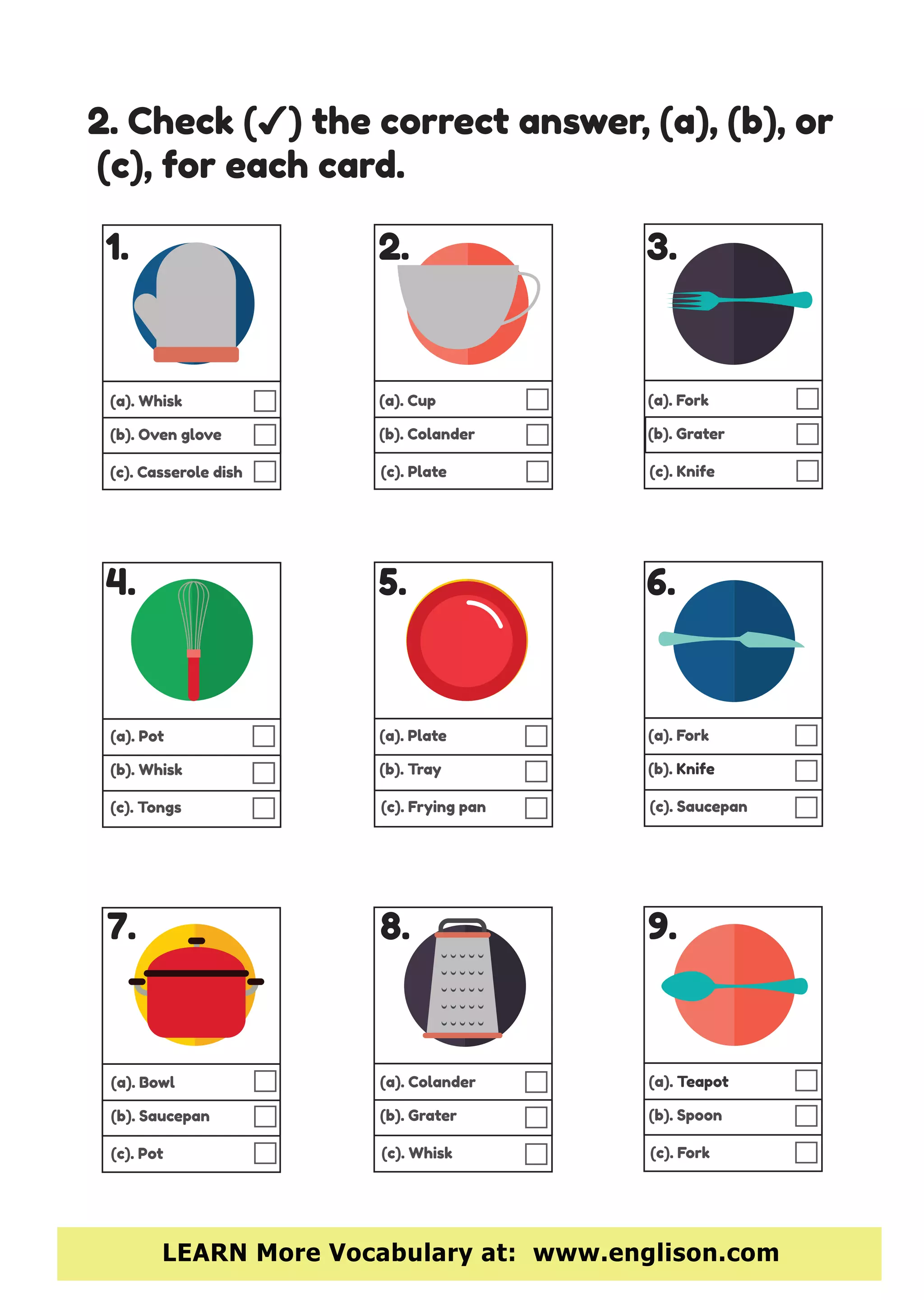 Kitchen utensils vocabulary worksheet | PDF