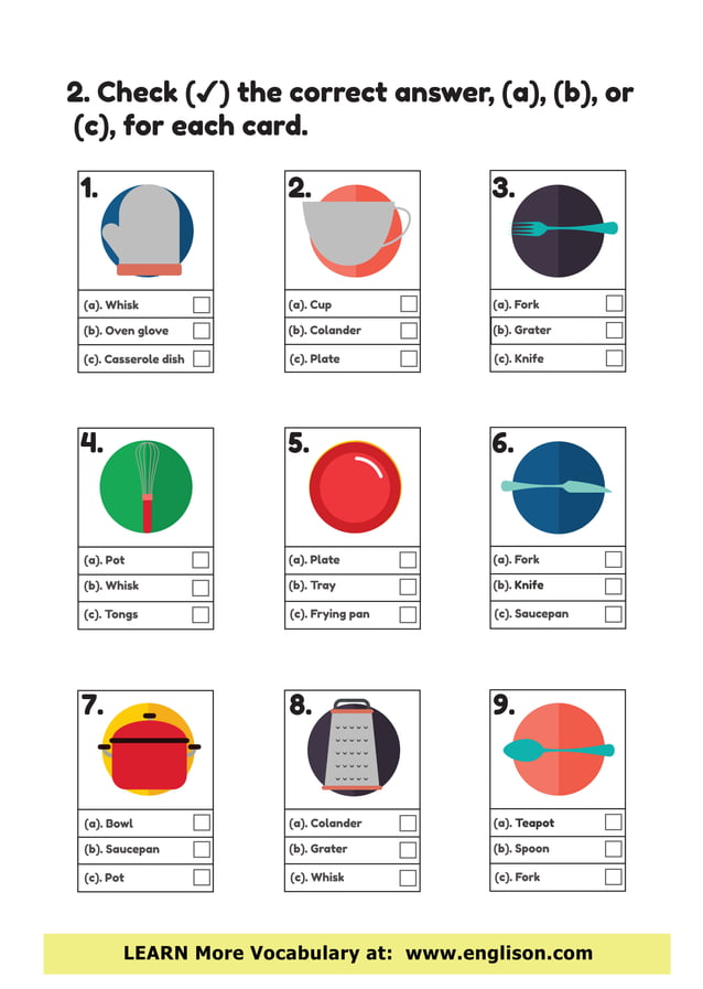 Kitchen utensils vocabulary worksheet | PDF