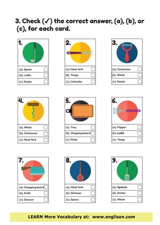 Kitchen utensils vocabulary worksheet | PDF