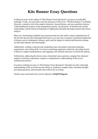 Kite Runner Essay Questions.pdf | Fiction | Books and Literature