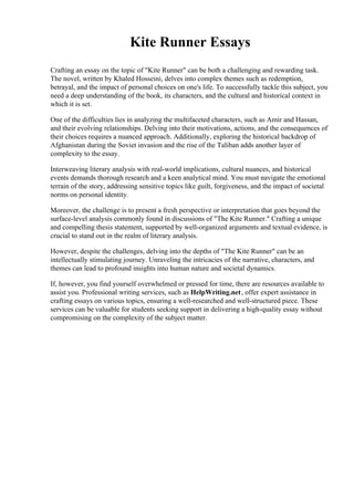 Kite Runner Essays. University of Maryland Eastern Shore | PDF