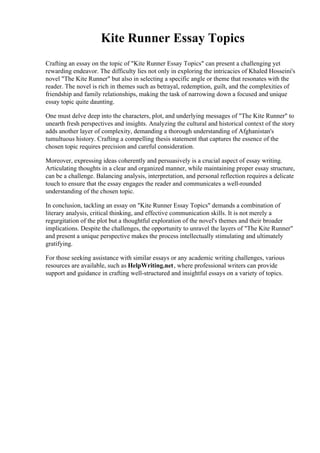 Kite Runner Essay Topics.pdf | Fiction | Books and Literature