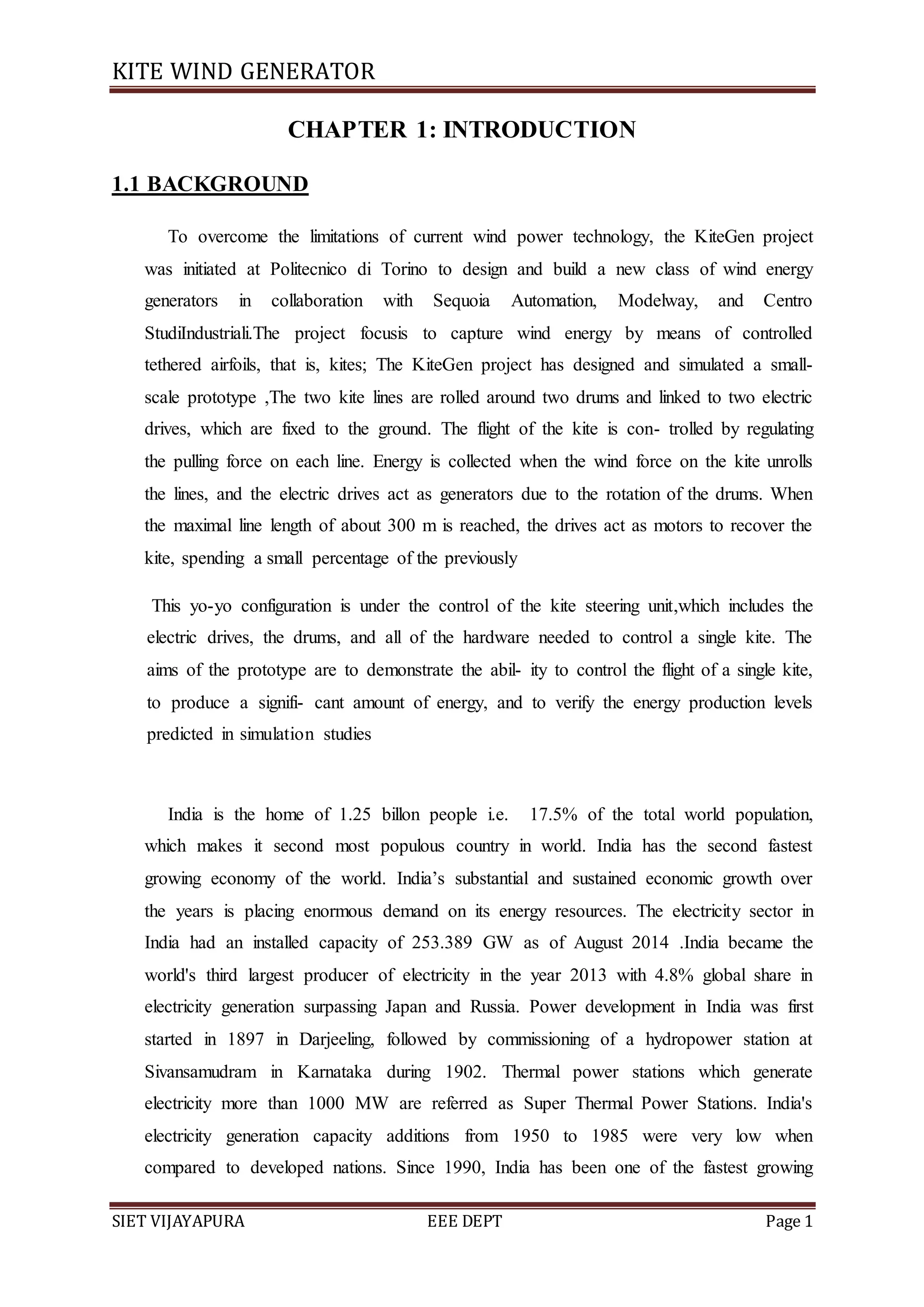 Kite wind generator | DOCX | Power and Energy Industry | Industries