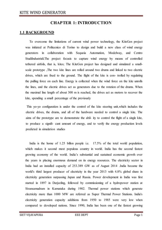 Kite wind generator | DOCX | Power and Energy Industry | Industries