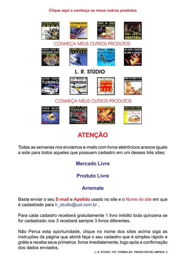 Kit formula como fabricar produtos de limpeza em casa | PDF