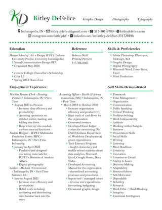 Kitley DeFelice Resume, BFA Visual Communication Design Graduate | PDF