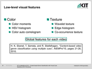 KIT at MediaEval 2012 – Content–based Genre Classification with Visual Cues | PPTX | Video ...